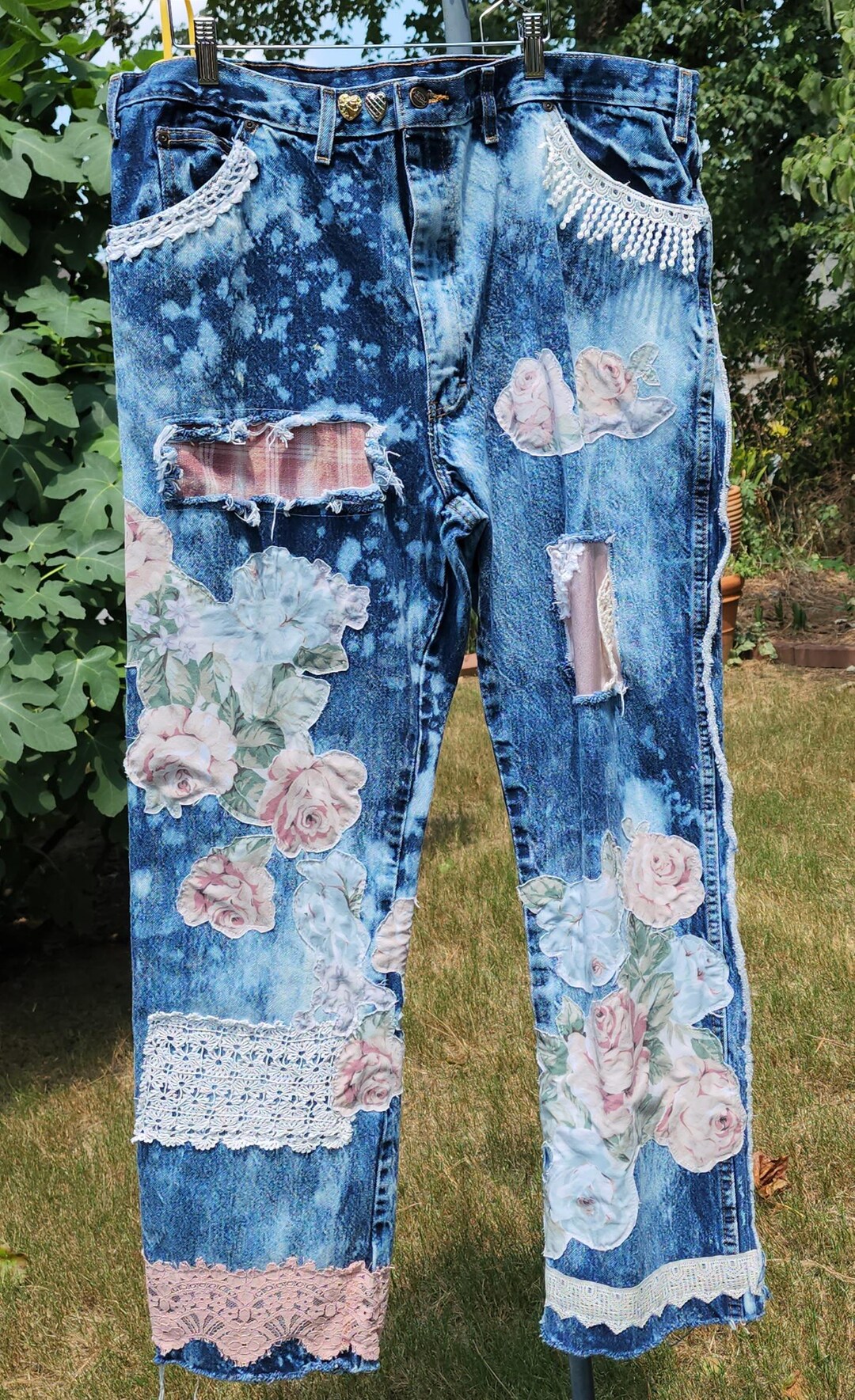 Upcycled Dickies Heavy Weight Denim Art Jeans. Adjustable Waist Size 35 ...