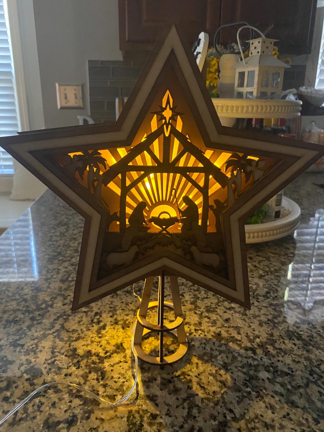 Wooden Handcrafted Nativity Scene Tree Star, Tree Topper - Etsy