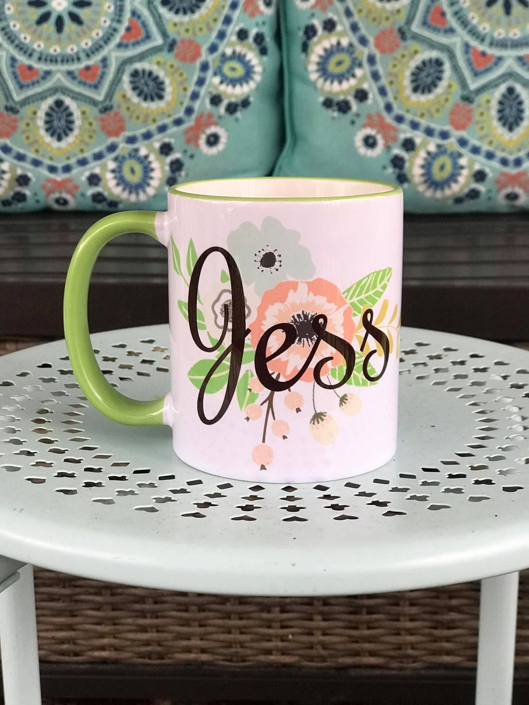 Personalized Floral Coffee Mug Custom Made Mug With Name & Flowers ...