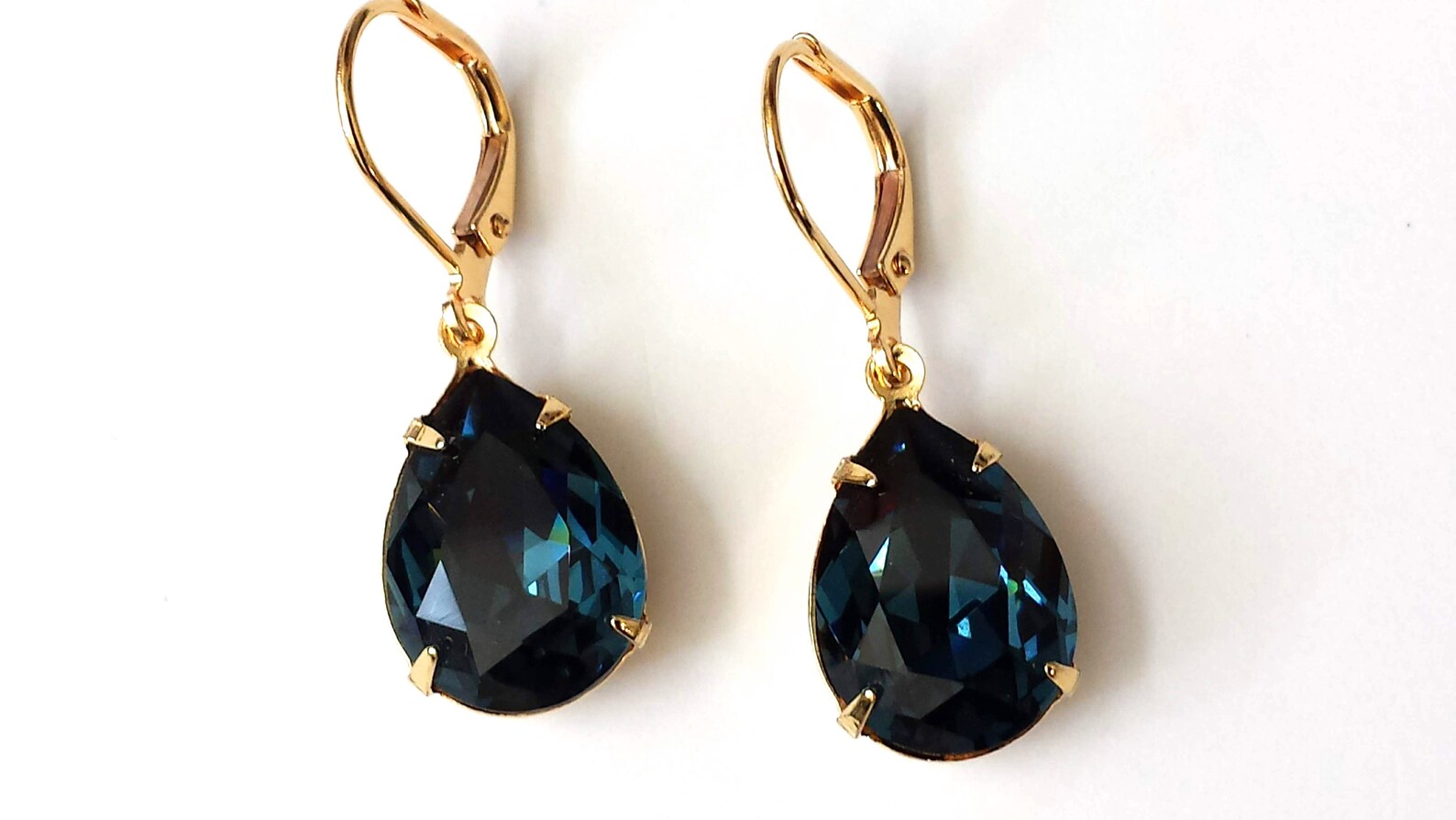 Dark Sapphire Crystal Earrings Dark Blue Teardrop Earrings - Etsy