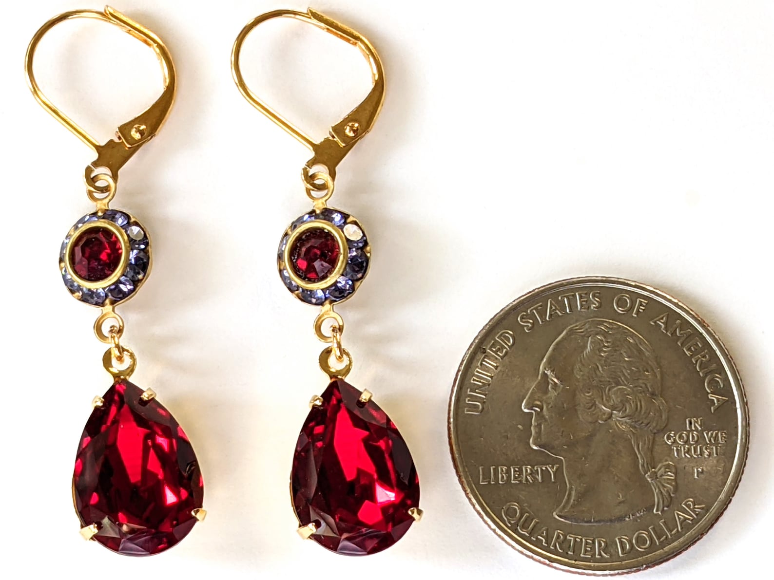 Red and Tanzanite Earrings Red Rhinestone Earrings Art Deco | Etsy