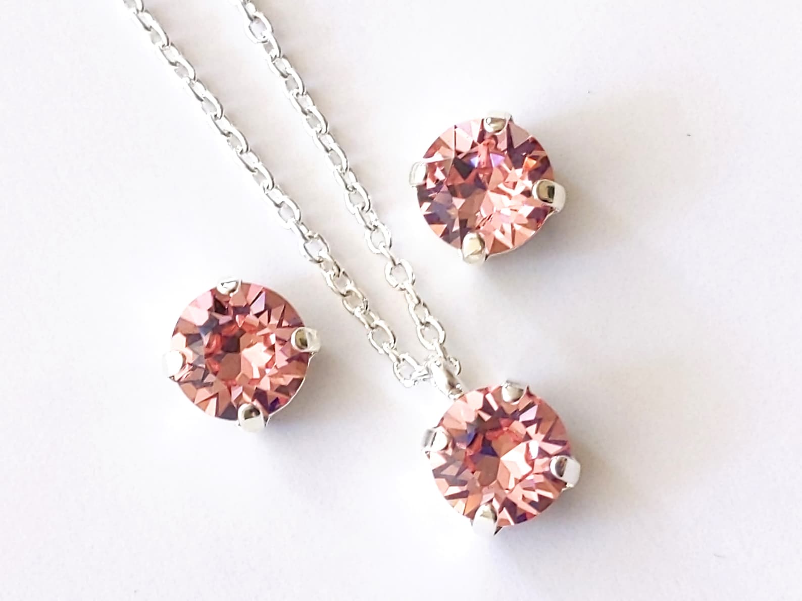 Crystal Jewelry Set Pink Jewelry Set of 2 Bridesmaids | Etsy