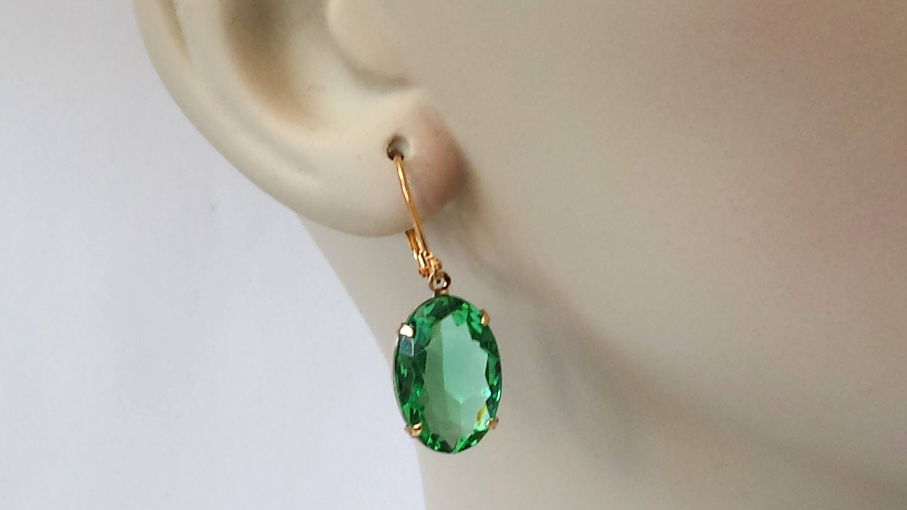 Peridot Rhinestone Earrings Peridot Green Earrings Art Deco | Etsy