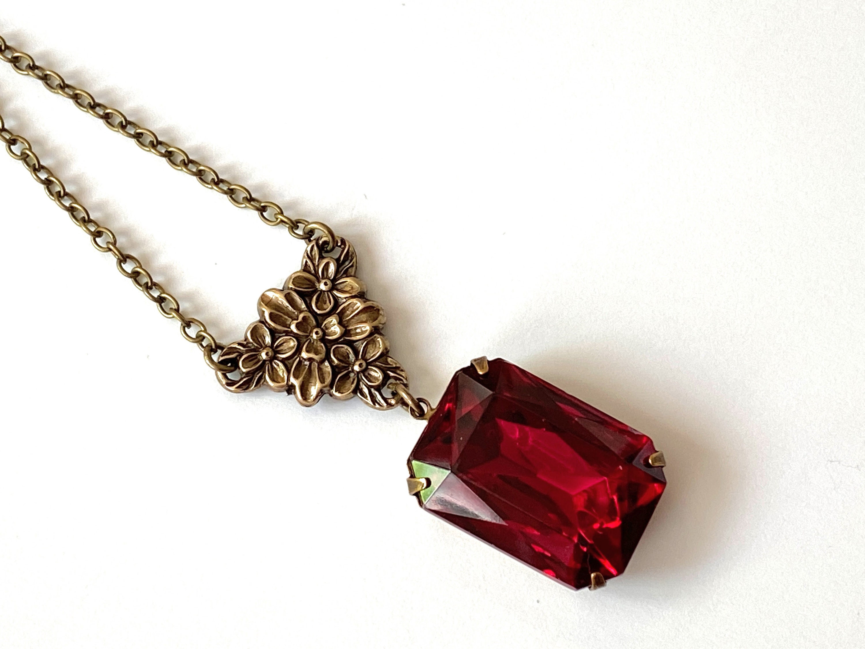 Ruby Rhinestone Necklace Bold Red Statement Necklace Art | Etsy