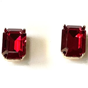 Siam Red Crystal Stud Earrings: Gold Plated Octagon Jewelry Gift ...