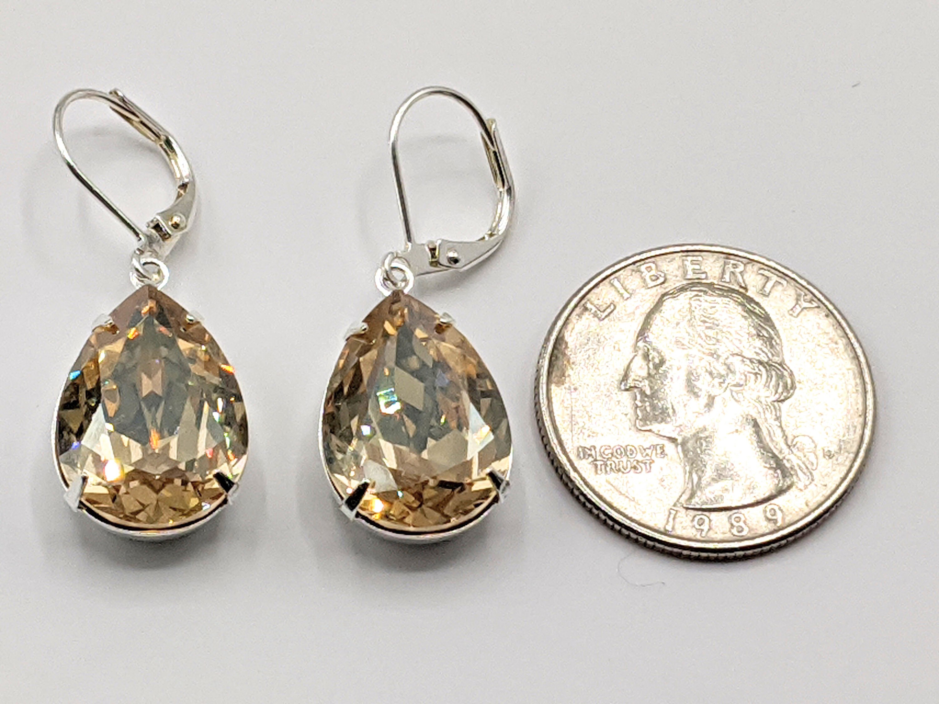 Golden Shadow Crystal Teardrop Earrings, Silver Plated Dangle Earrings ...
