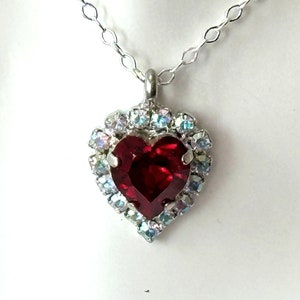 Stunning Red Crystal Heart Necklace Surrounded With AB Crystal, Elegant ...