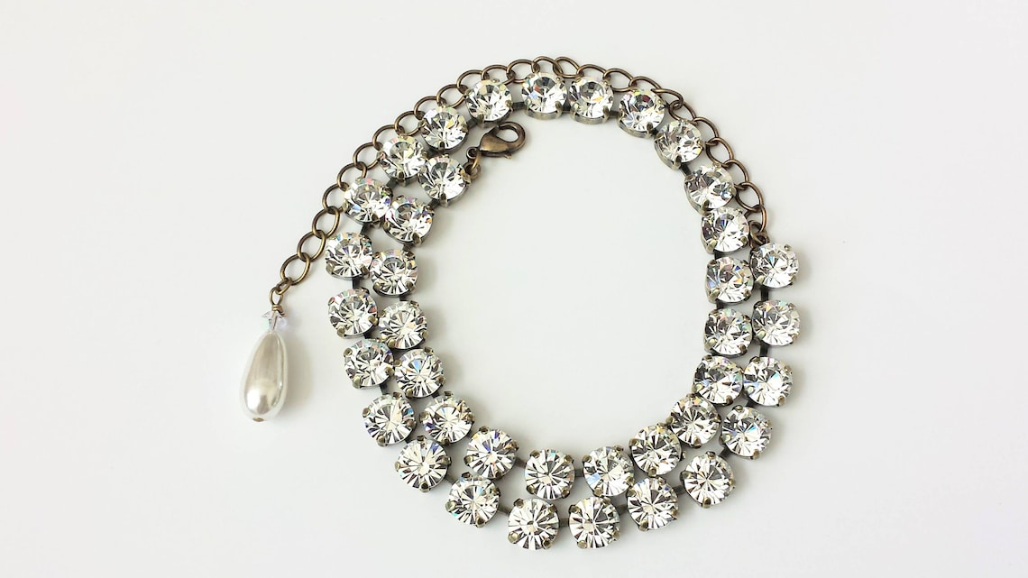 Crystal Rhinestone Necklace Wedding Bridal Jewelry Crystal - Etsy