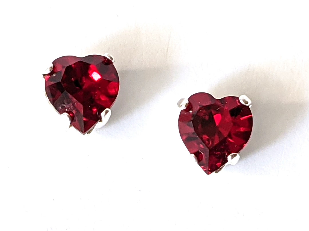 Sparkling Red Heart Crystal Earrings, Crystal Stud Earrings, Red Heart ...