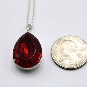 Ruby Rhinestone Necklace, Ruby Red Pendant Necklace, Art Deco Necklace ...