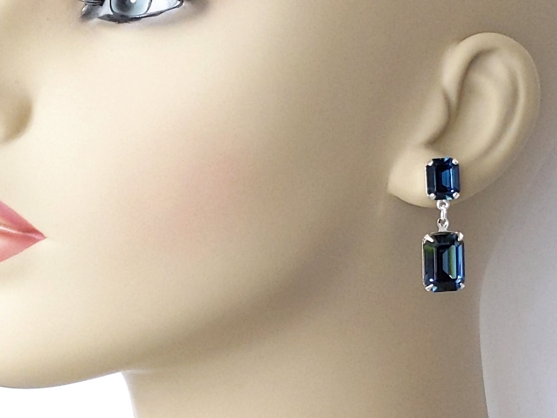 Dark Sapphire Earrings Blue Crystal Earrings Elegant Post - Etsy