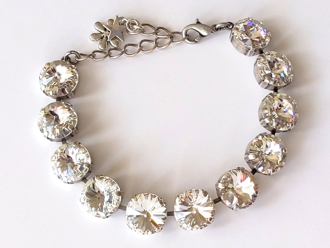 Sparkling Crystal Bracelet: Antique Silver Bridal Jewelry, Adjustable ...