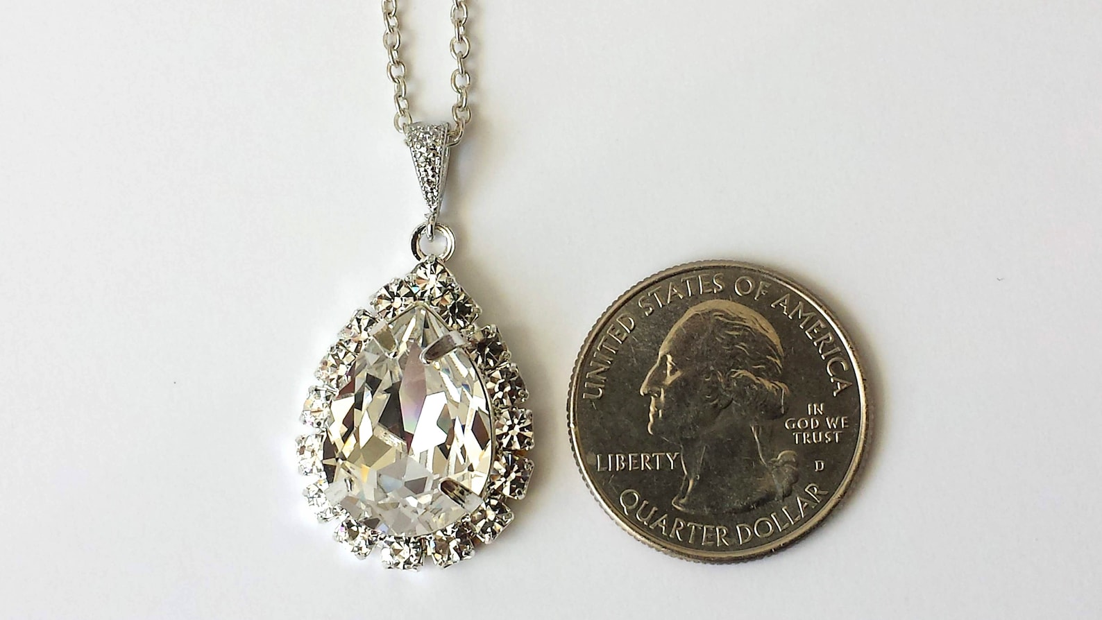 Crystal Teardrop Necklace Elegant Halo Necklace Choose Your | Etsy