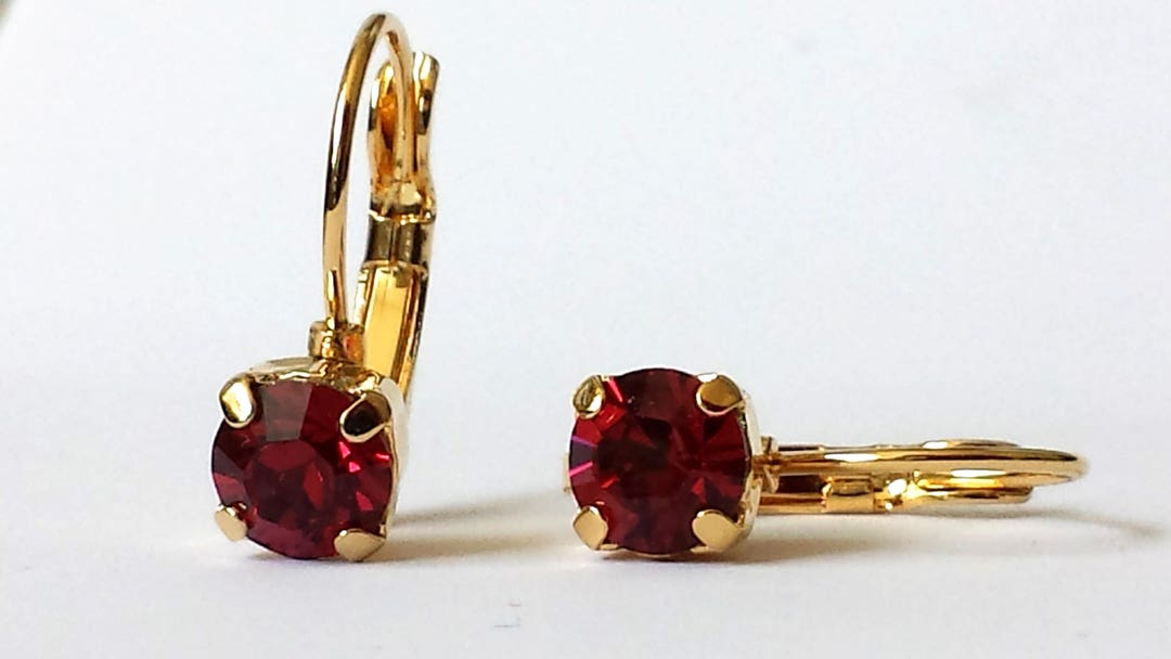 Ruby Crystal Earrings, Ruby Gold Drop Earrings, Crystal Rhinestone ...