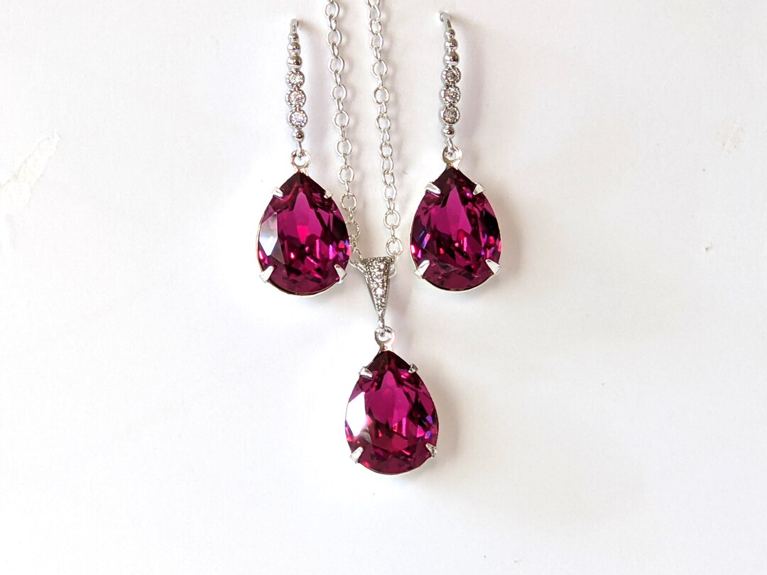 Handcrafted Fuchsia Jewelry Set, Wedding Bridal Jewelry, Jewelry Gift ...