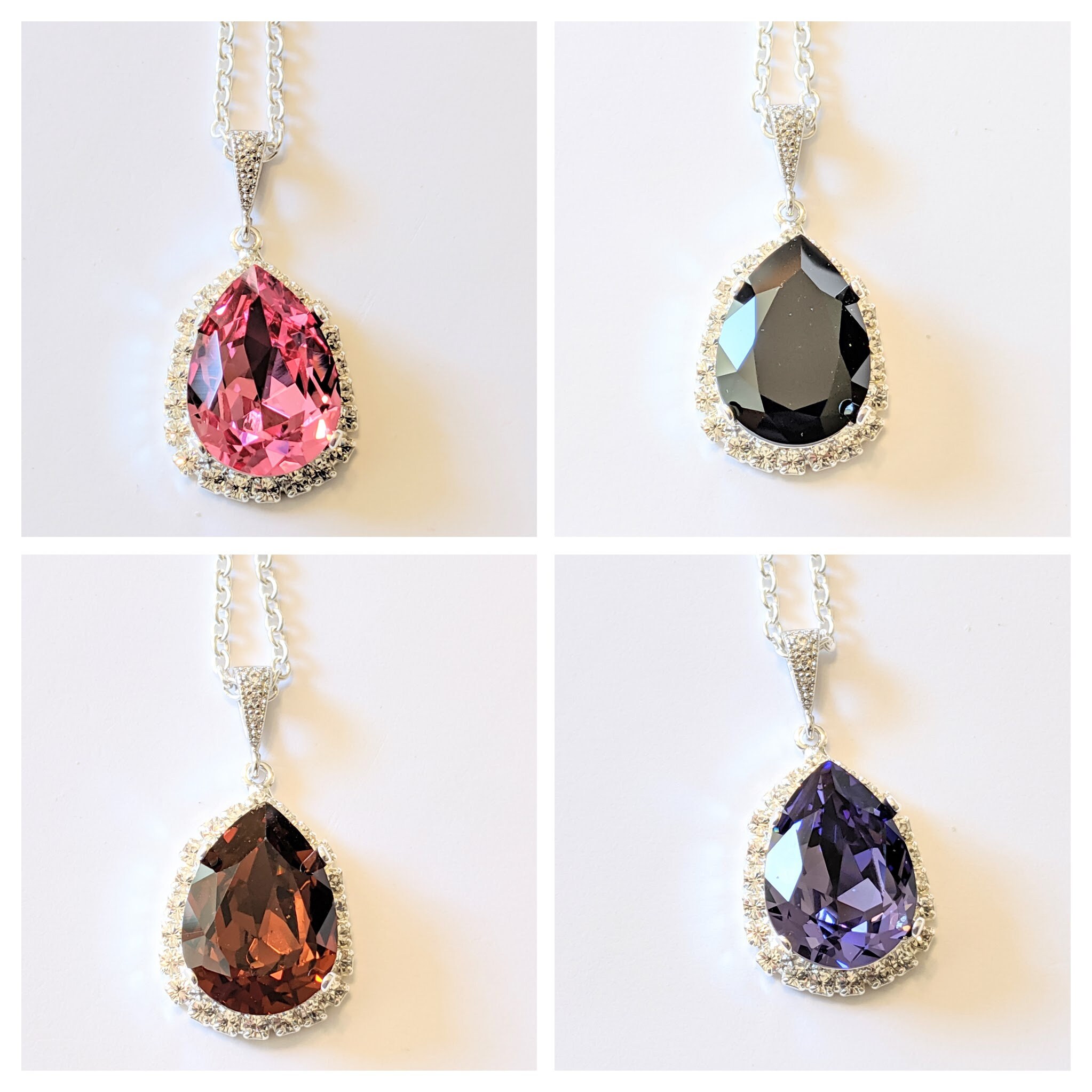 Crystal Teardrop Necklace Elegant Halo Necklace Choose Your | Etsy