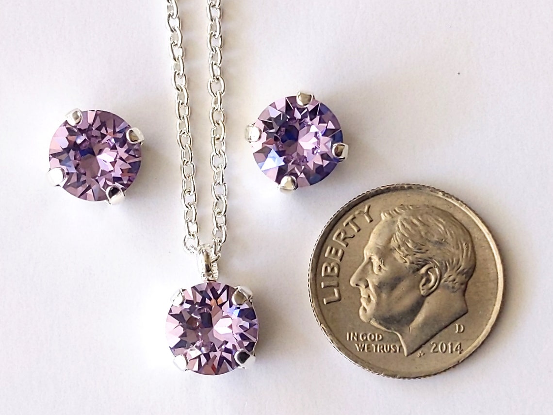 Violet Purple Crystal Jewelry Set: Silver Plated Earrings and Choker ...