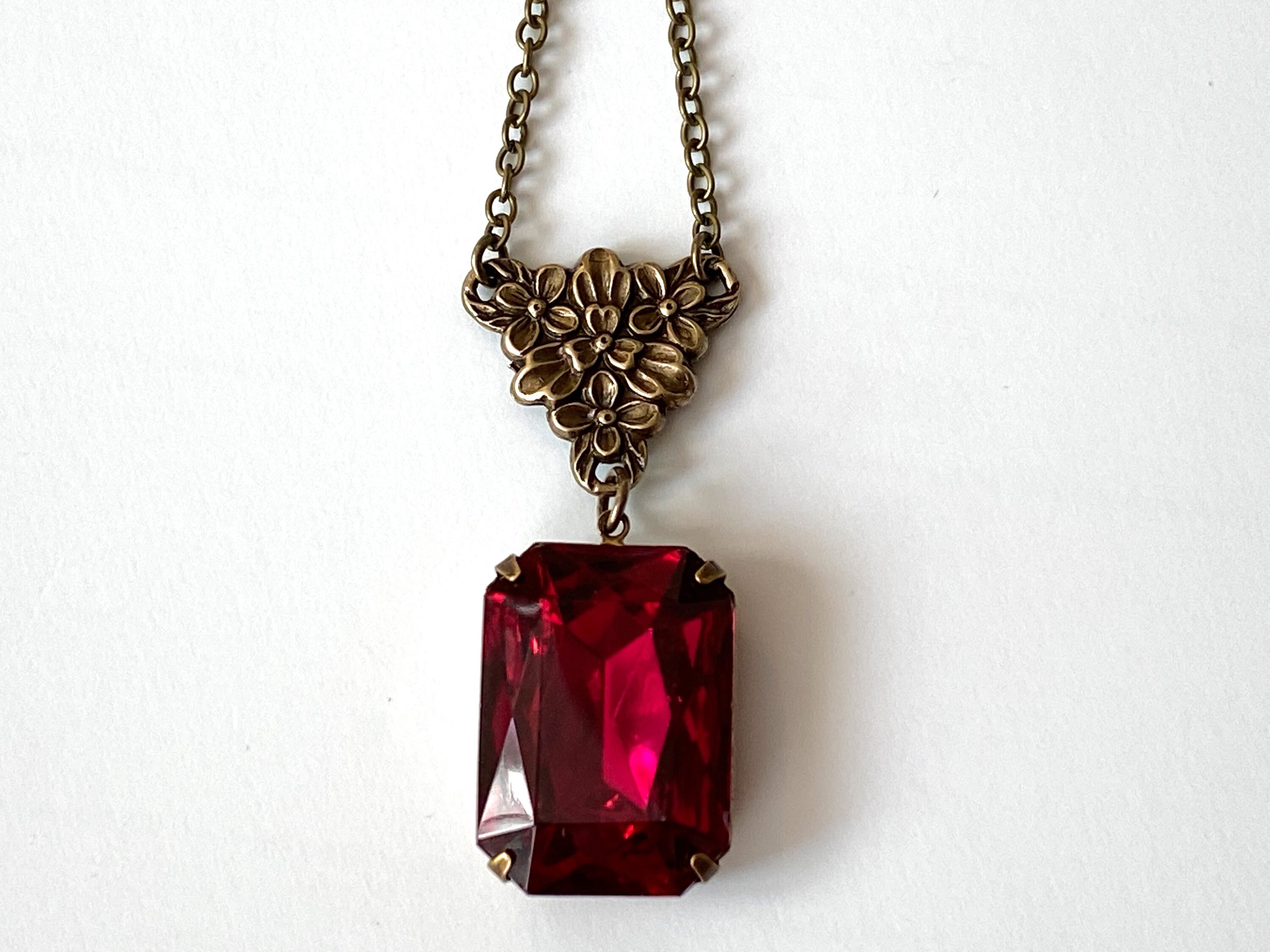 Ruby Rhinestone Necklace Bold Red Statement Necklace Art | Etsy