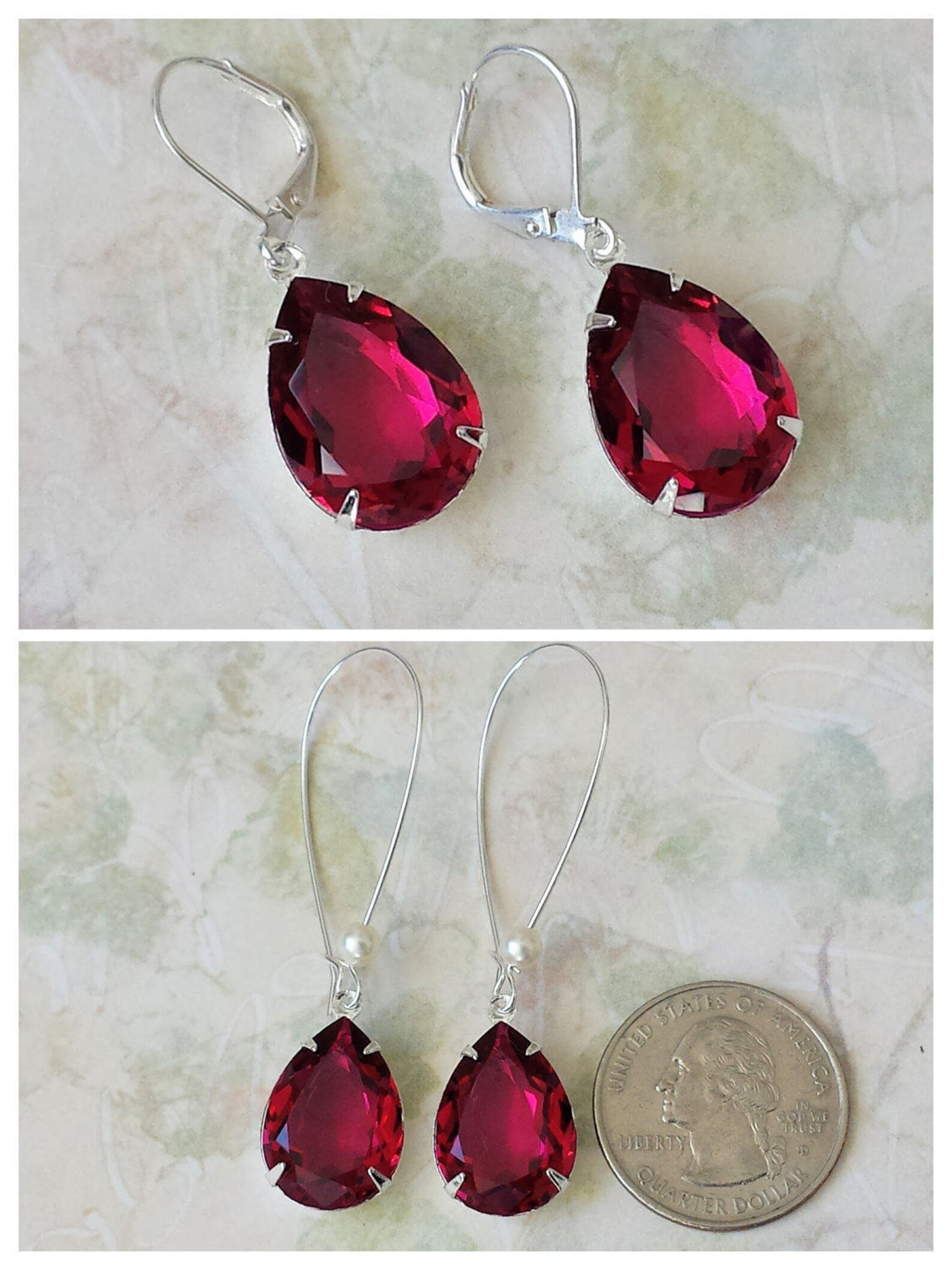 Ruby Crystal Teardrop Earrings, Silver Plated, Prom, Bridesmaids, Gifts ...