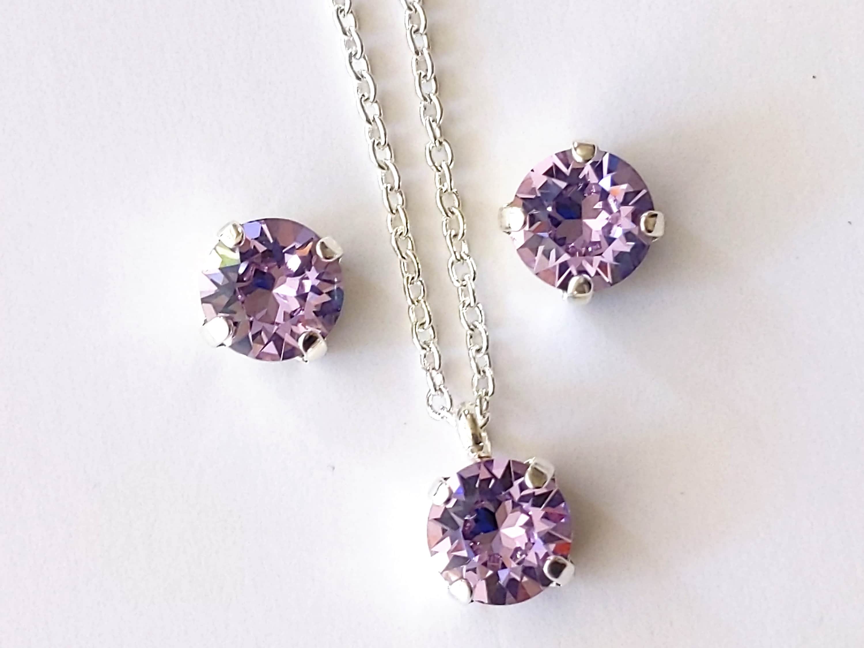 Violet Purple Crystal Jewelry Set: Silver Plated Earrings and Choker ...