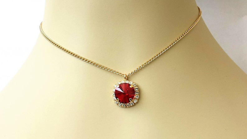 Scarlet Red Crystal Necklace: Gold Plated Rhinestone Halo, Jewelry Gift ...