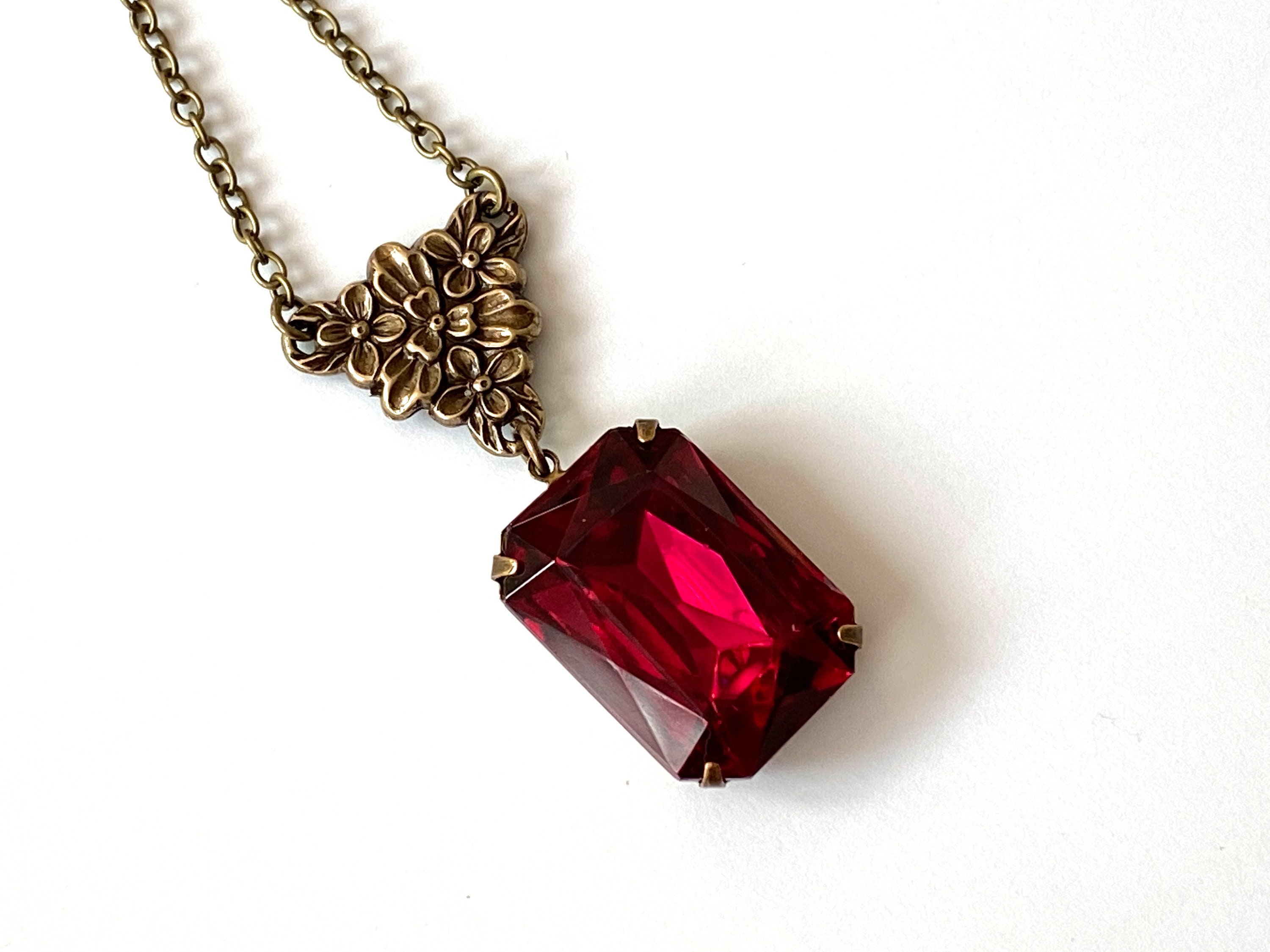 Ruby Rhinestone Necklace Bold Red Statement Necklace Art | Etsy