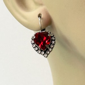 Stunning Red Heart Earrings, Valentine Jewelry Gifts, Red and Crystal ...