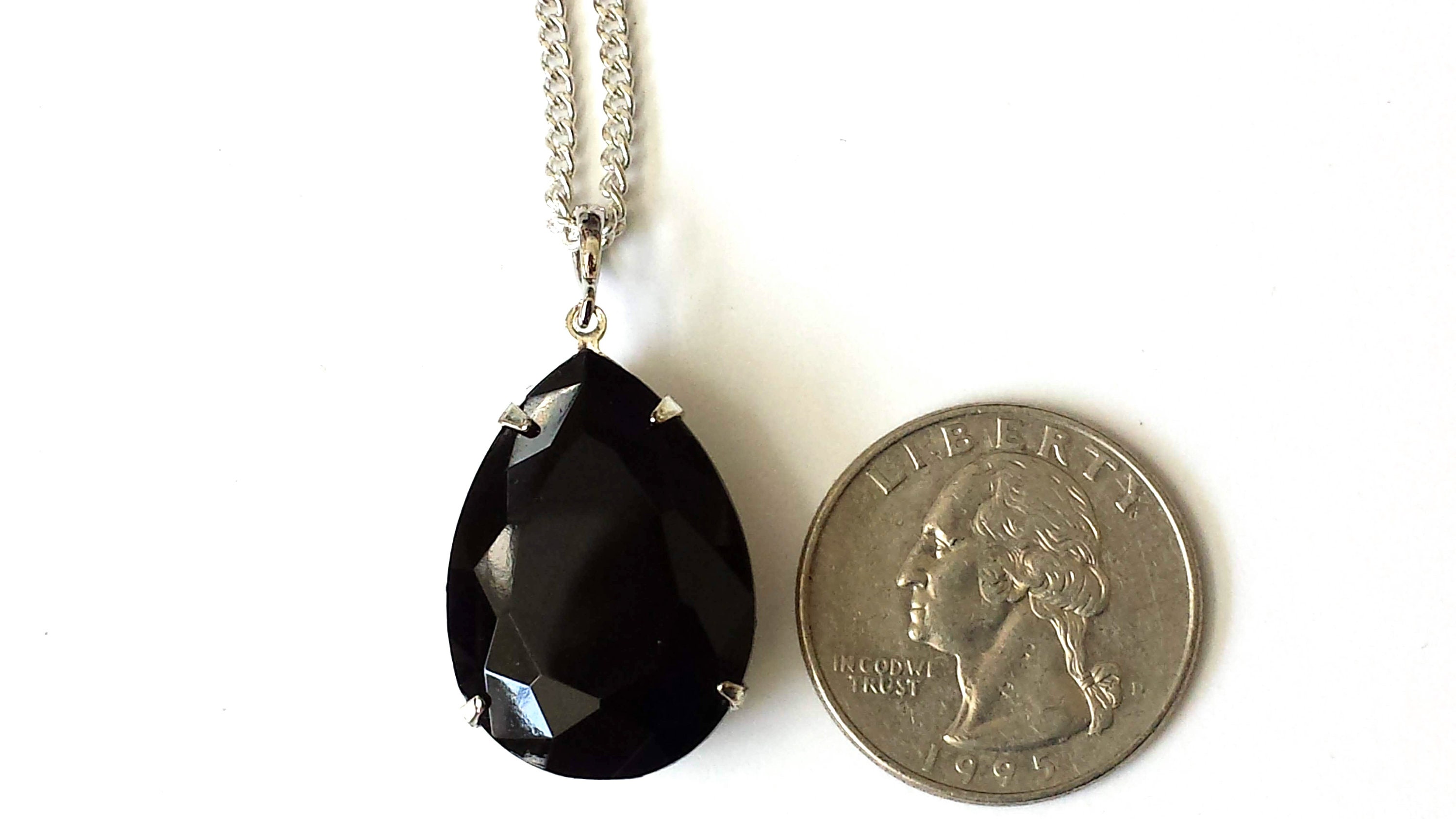 Black Rhinestone Necklace Black Pendant Jewelry Bold Silver | Etsy