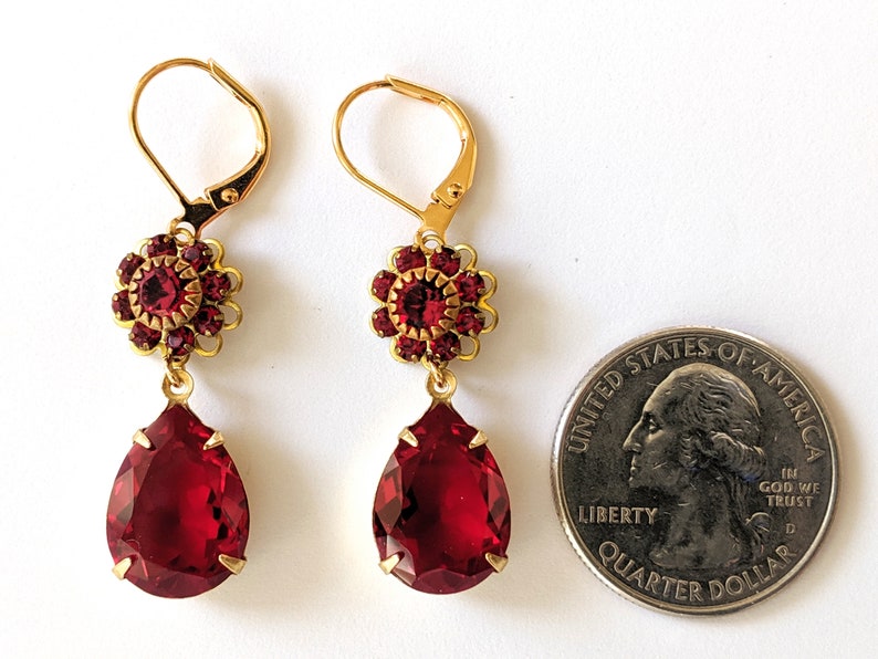 Red Crystal Earrings Crystal Teardrop Earrings Art Deco | Etsy