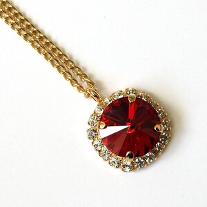 Scarlet Red Crystal Necklace: Gold Plated Rhinestone Halo, Jewelry Gift ...