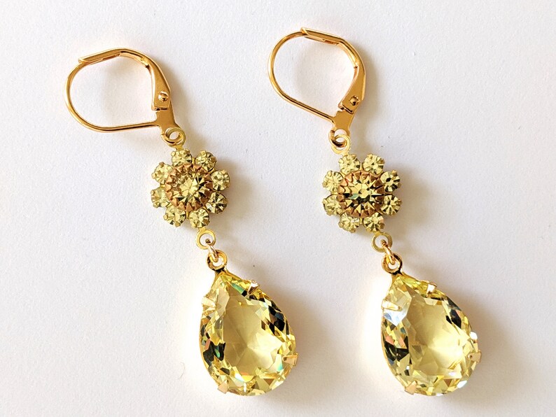 Yellow Crystal Earrings Yellow Teardrop Earrings Crystal - Etsy