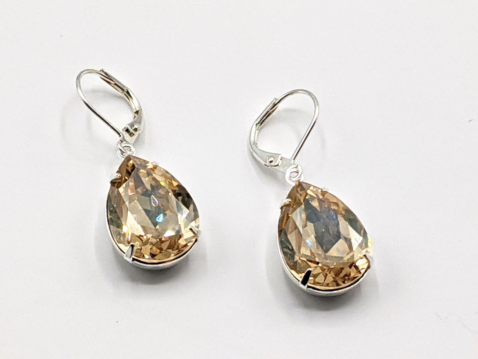 Golden Shadow Crystal Teardrop Earrings, Silver Plated Dangle Earrings ...