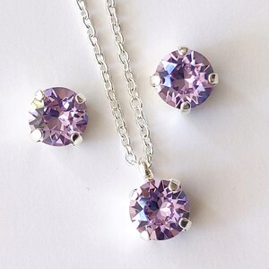 Violet Purple Crystal Jewelry Set: Silver Plated Earrings and Choker ...