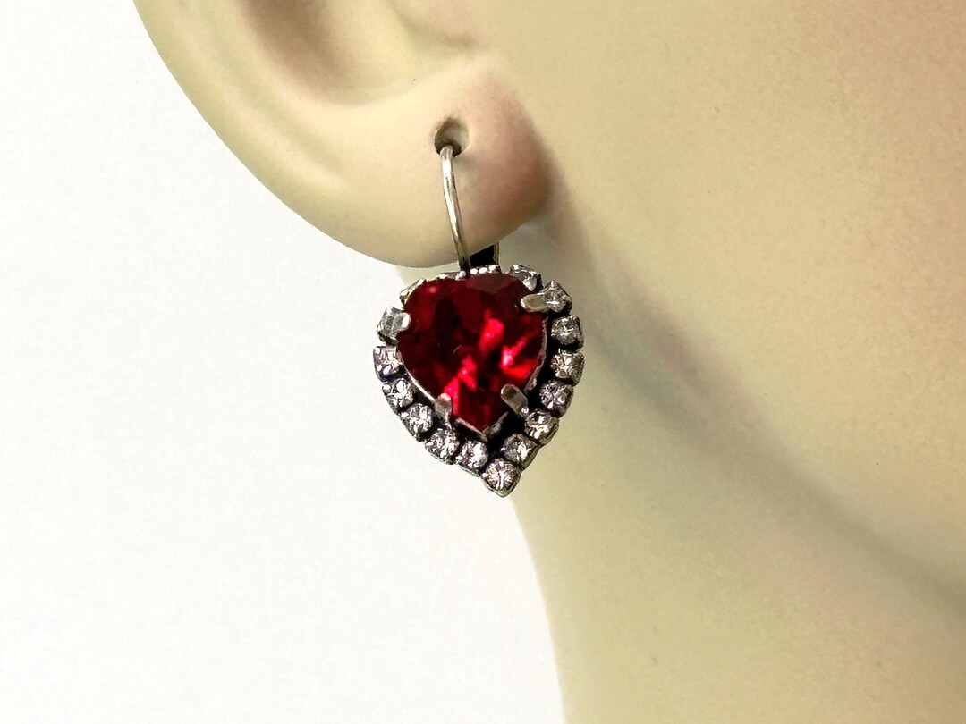 Stunning Red Heart Earrings, Valentine Jewelry Gifts, Red and Crystal ...
