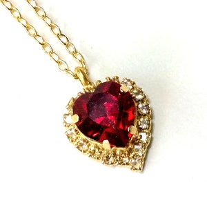 Dazzling Red Crystal Heart Necklace Surrounded With Topaz Crystals ...
