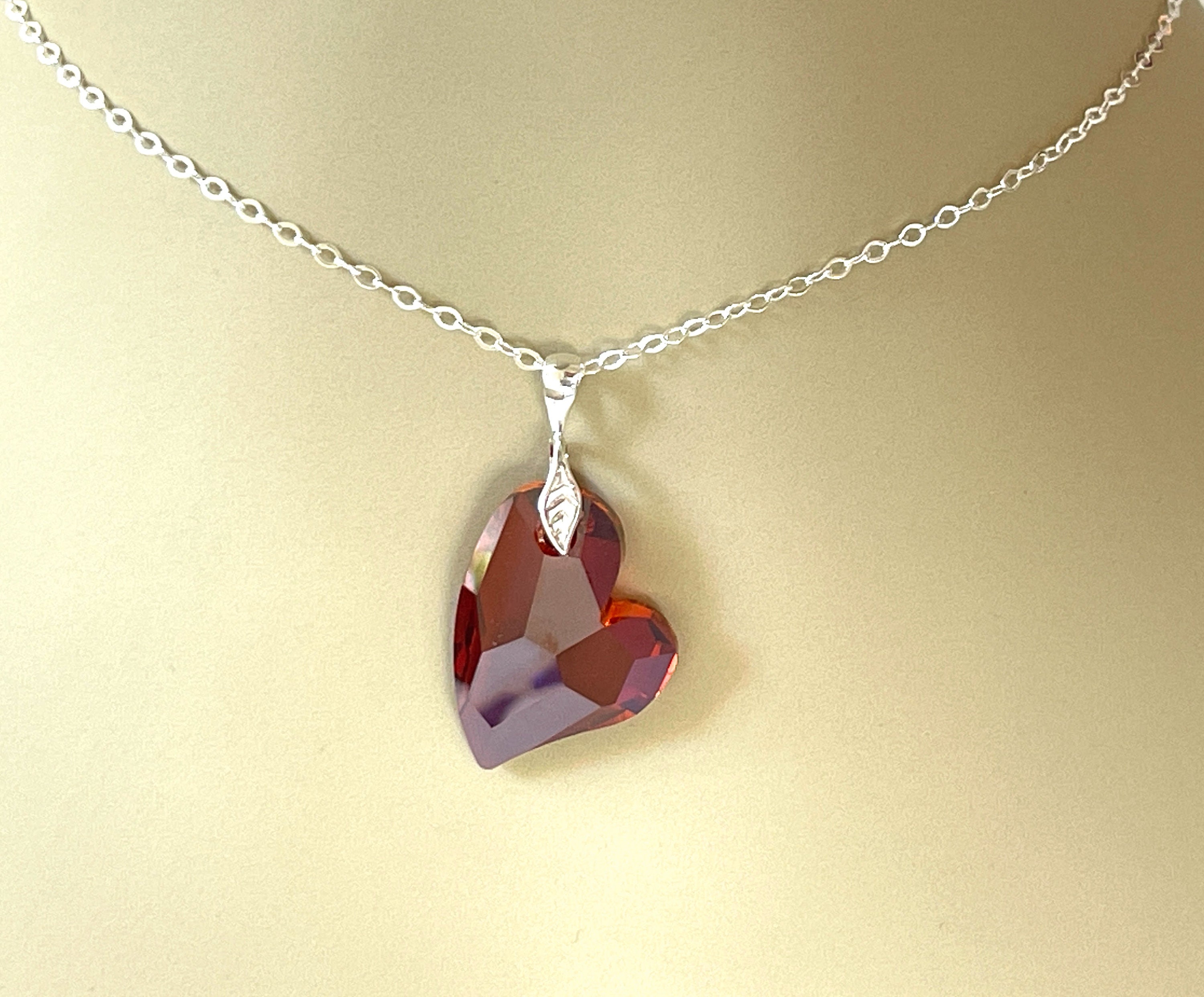 Vintage Red Magma Crystal Heart Necklace - Silver or Gold Plated ...