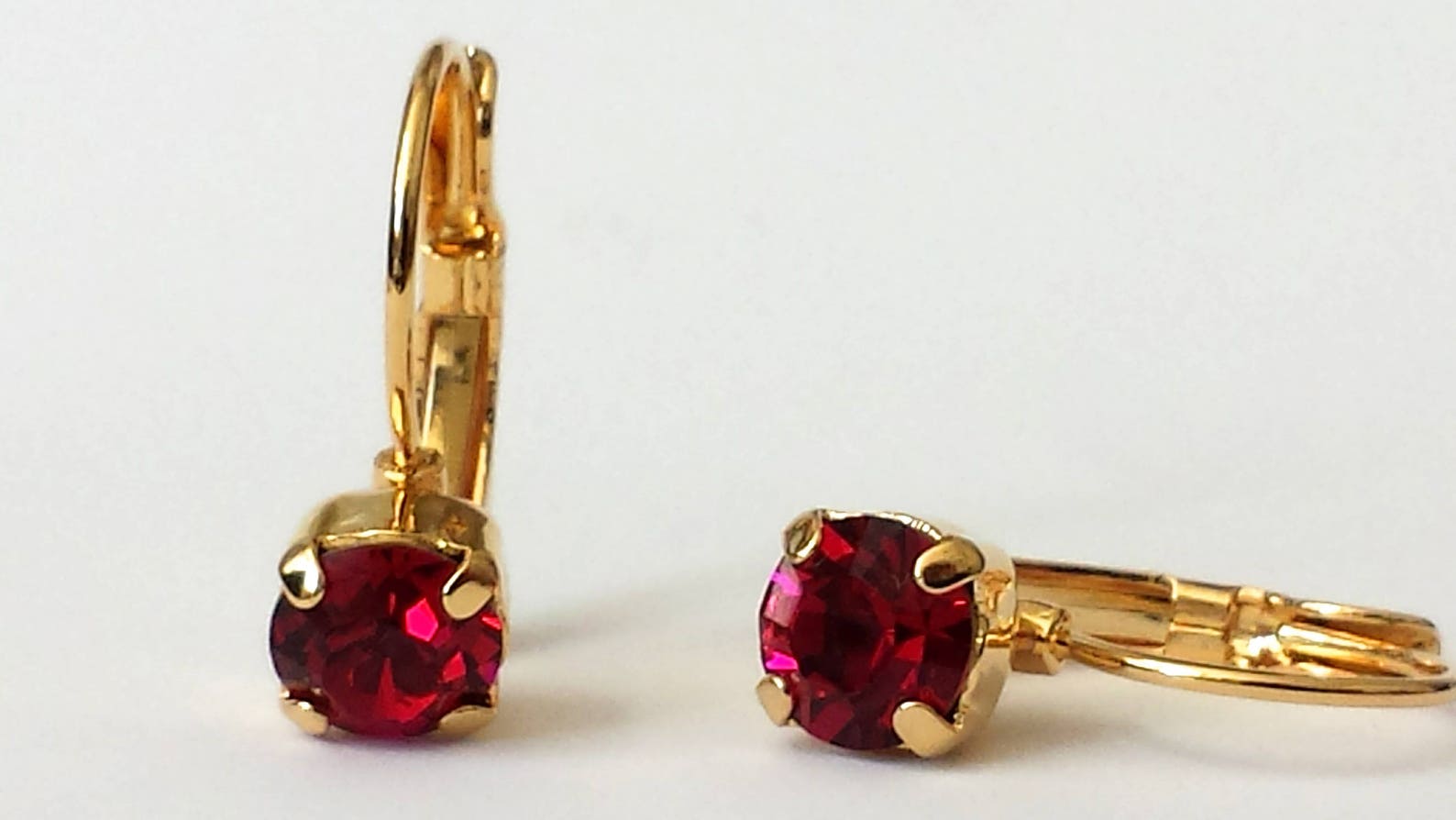 Ruby Crystal Earrings Ruby Gold Drop Earrings Crystal | Etsy