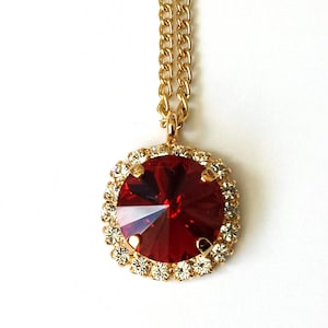 Scarlet Red Crystal Necklace: Gold Plated Rhinestone Halo, Jewelry Gift ...