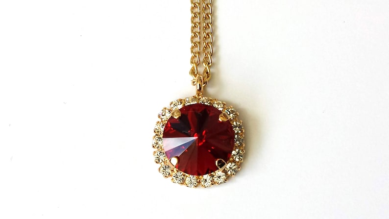 Scarlet Red Crystal Necklace: Gold Plated Rhinestone Halo, Jewelry Gift ...