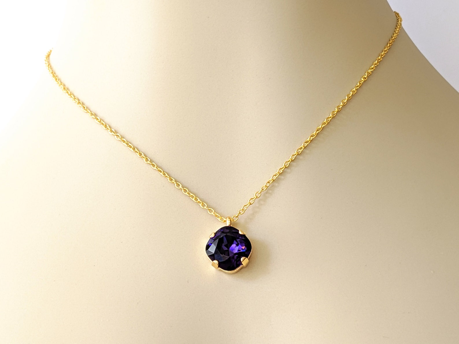 Purple Velvet Necklace Purple Crystal Necklace Gold Crystal | Etsy