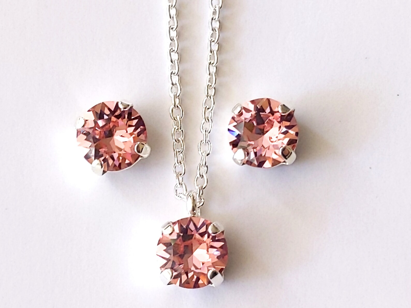 Crystal Jewelry Set Pink Jewelry Set of 2 Bridesmaids | Etsy