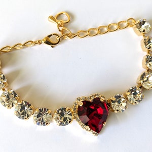 Unique Red Heart Bracelet, Red Crystal Tennis Bracelet, Valentine ...