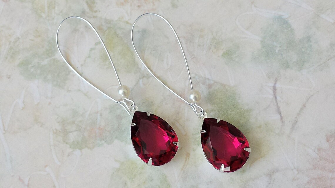 Ruby Crystal Teardrop Earrings Ruby Red Crystal Earrings - Etsy