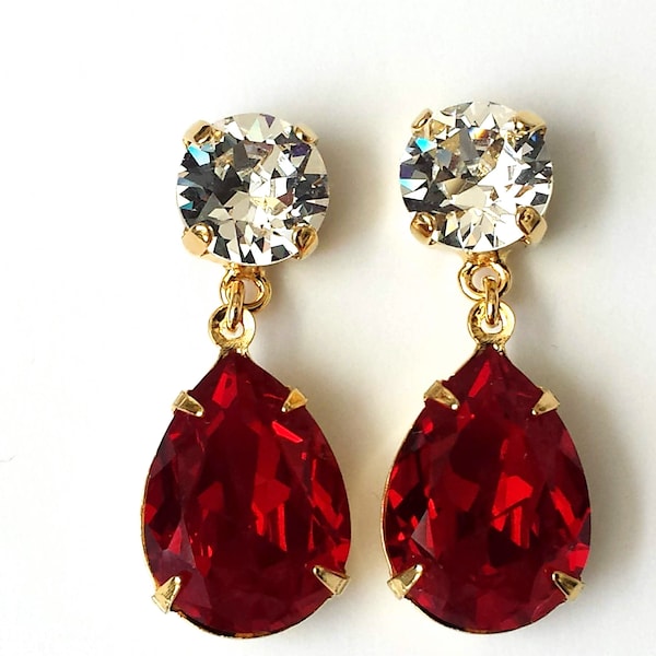 Red Crystal Earrings - Etsy