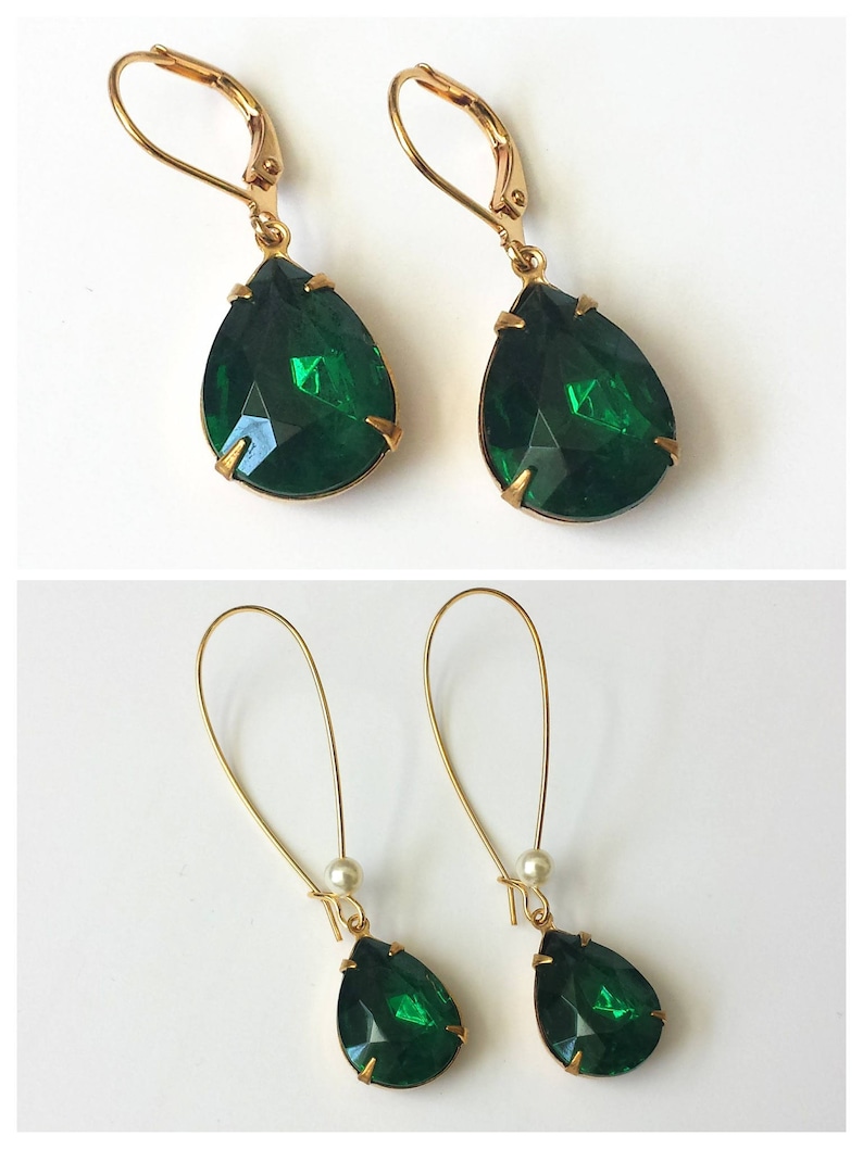 Emerald Rhinestone Earrings Emerald Green Teardrop Earrings - Etsy