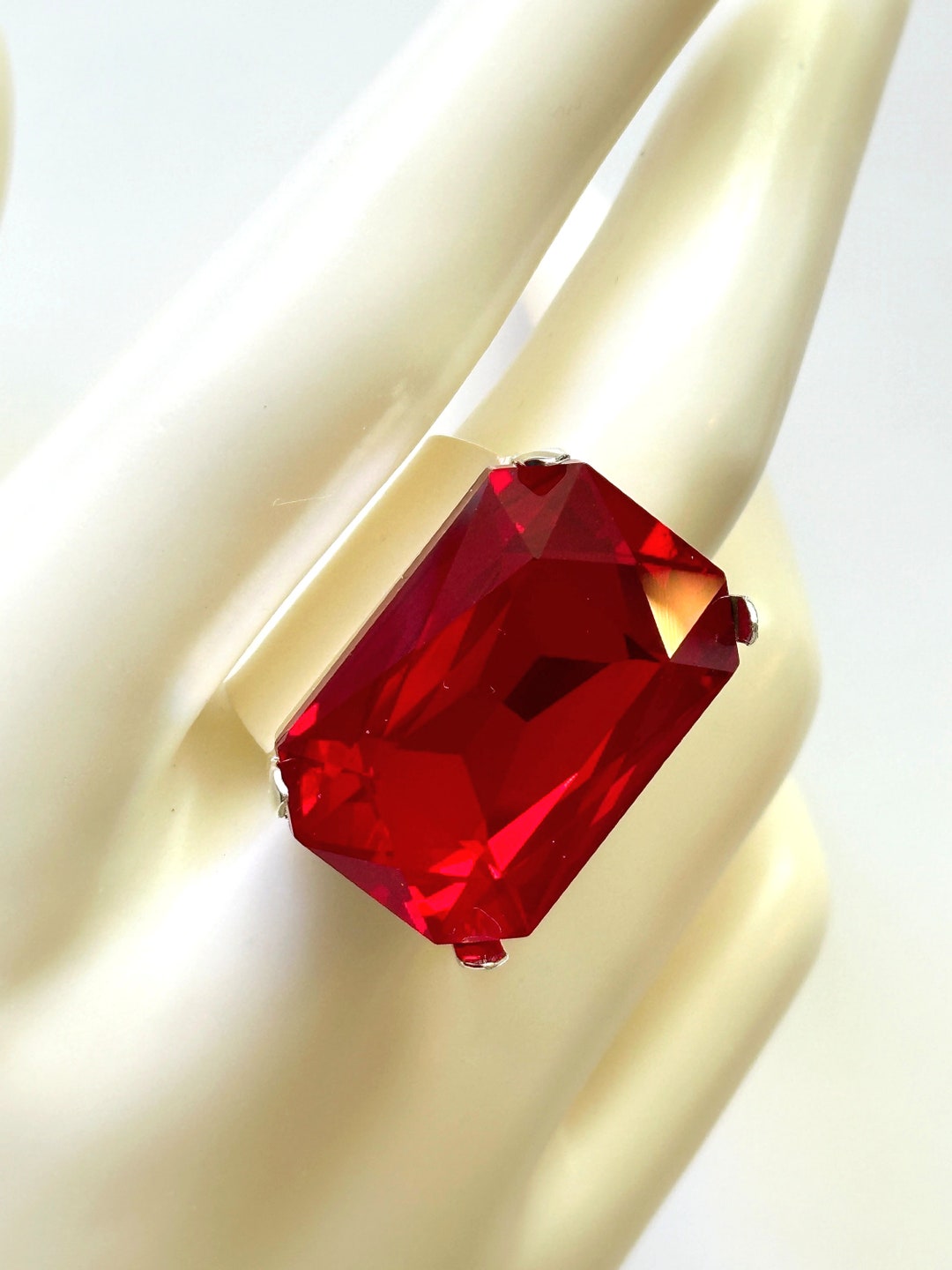 Gorgeous Large Statement Ring, Light Siam Ring, Red Crystal Ring, Large ...