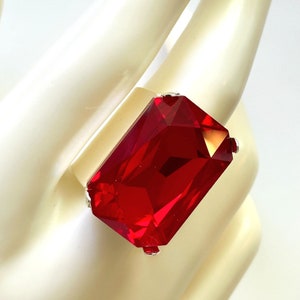 Gorgeous Large Statement Ring, Light Siam Ring, Red Crystal Ring, Large ...