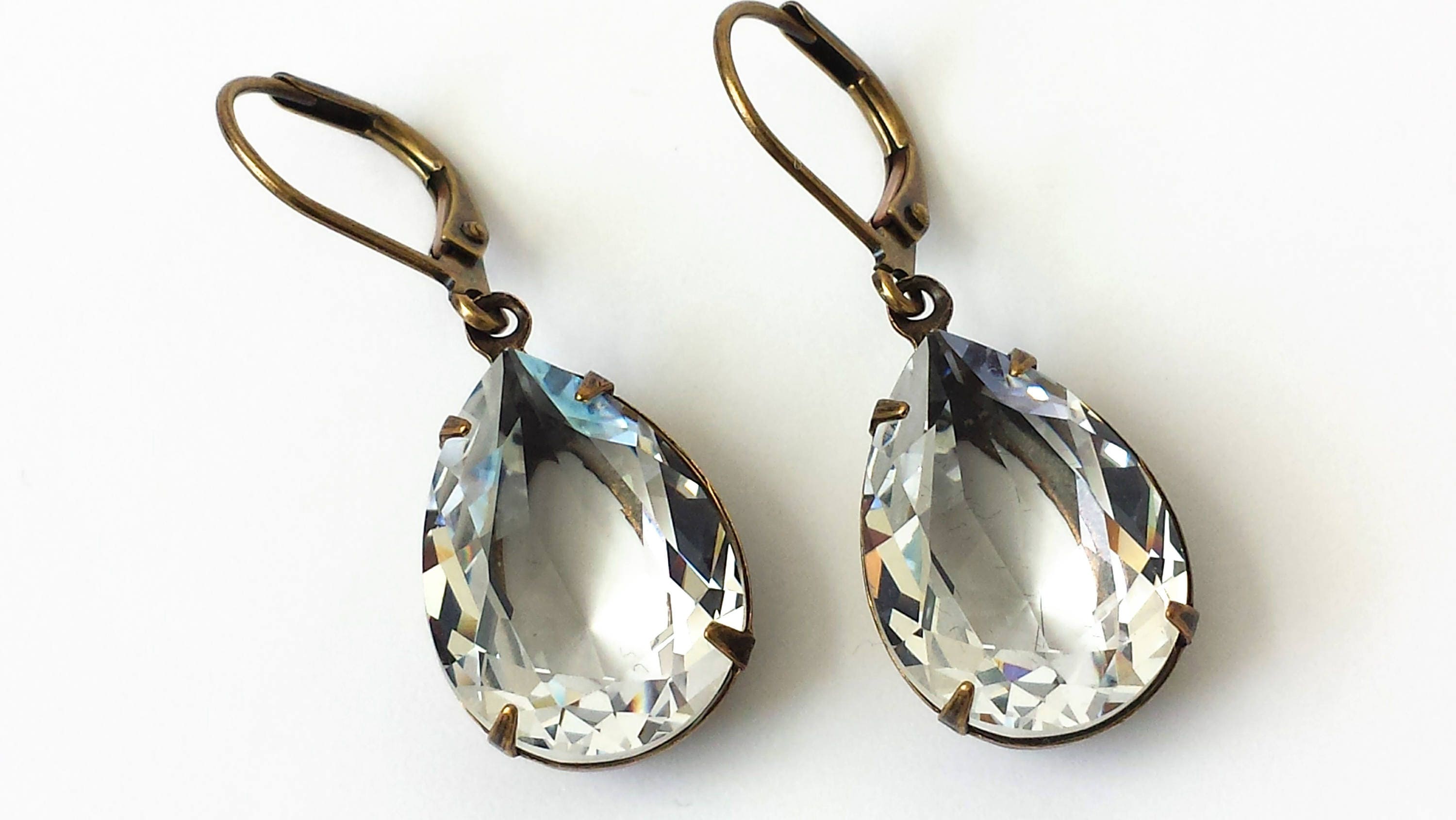 Crystal Teardrop Earrings, Clear Drop Earrings, Bridal Jewelry ...