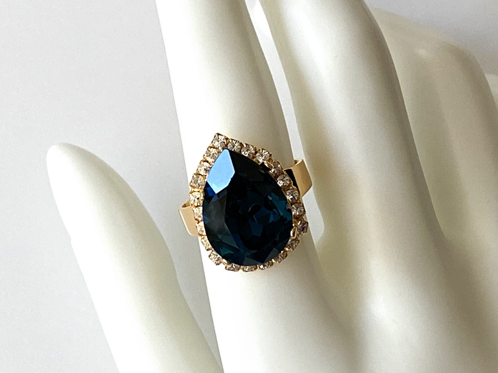 Dark Sapphire Crystal Ring Crystal Rhinestone Ring Crystal - Etsy