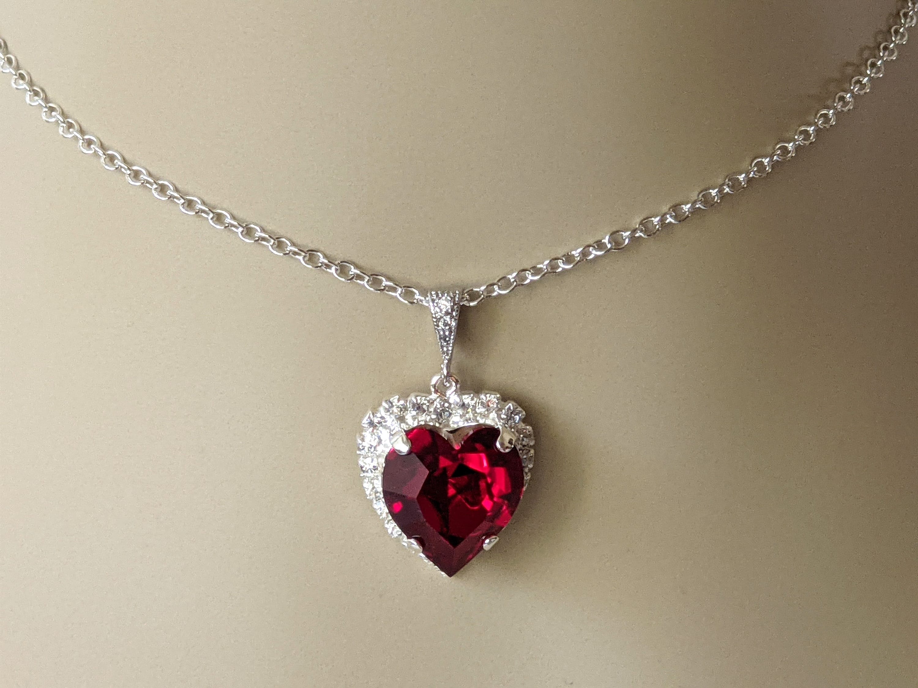 Collar de corazón de cristal rojo collar de San Valentín de | Etsy
